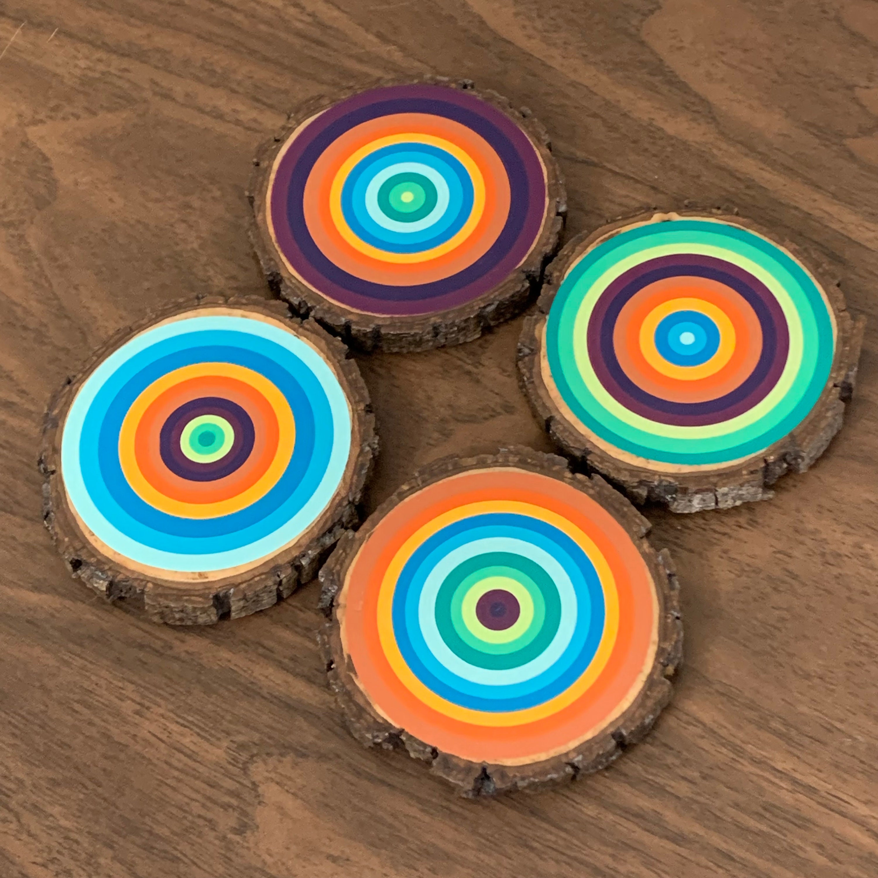 Custom Wood Slice Coasters Set of 4 Table Decor Painted Tree - Etsy