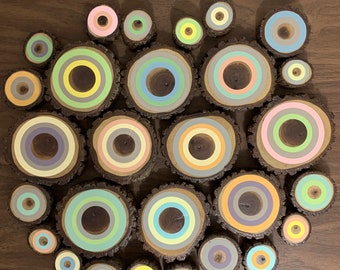 Large Abstract Painting, Wood Slice Art, Painted Tree Rings, Painted ...
