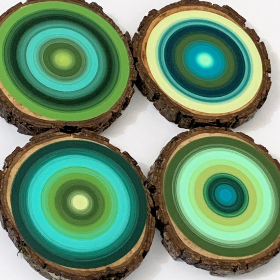 Custom Wood Slice Coasters Set of 4 Green Table Decor - Etsy