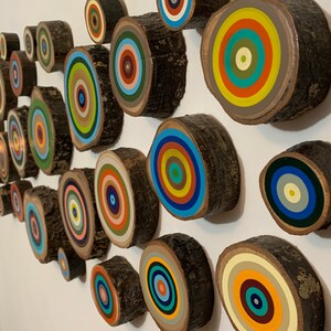 Large Abstract Painting, Wood Slice Art, Painted Tree Rings, Painted ...