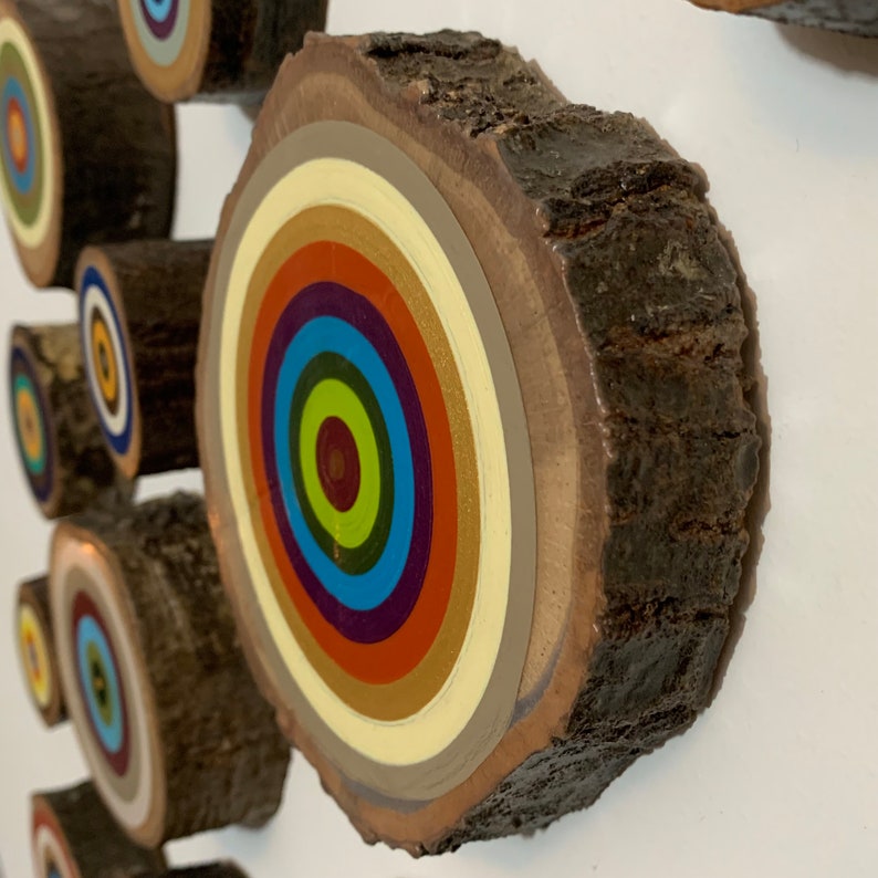 Large Abstract Painting, Wood Slice Art, Painted Tree Rings, Painted ...