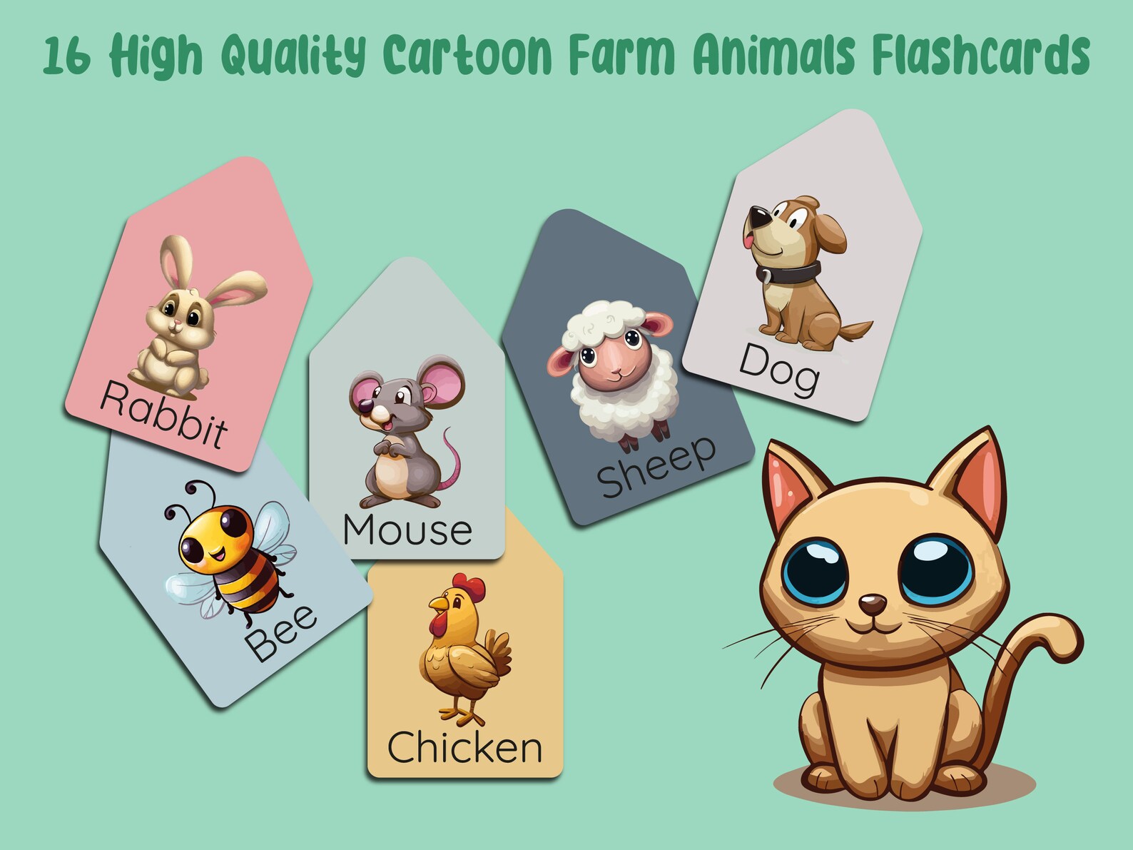Farm Animals Flashcards, Cartoon Farm Animals Flashcards, Illustrations ...