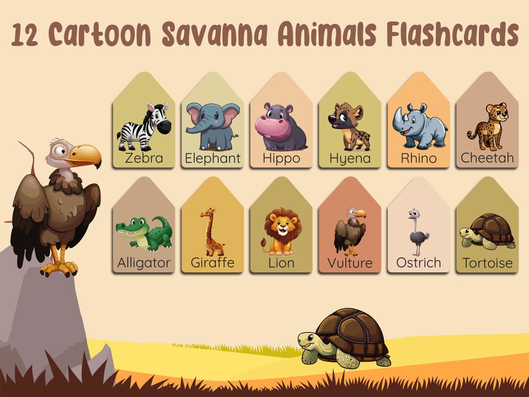 Savanna Animals Flashcards, Illustrations Savanna Animals Flashcards ...