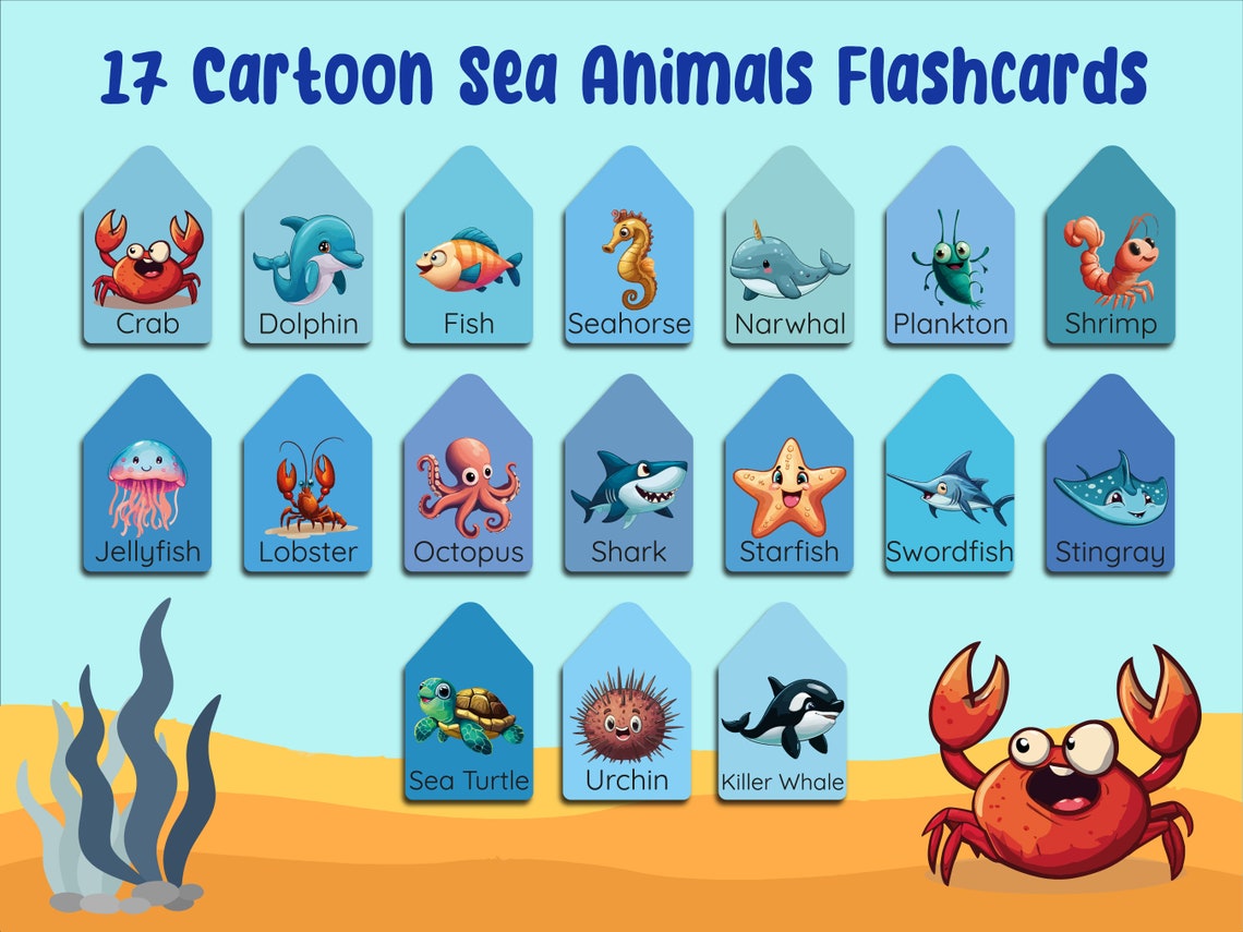Sea Animals Flashcards, Illustrations Sea Animals Flashcards, Sea ...