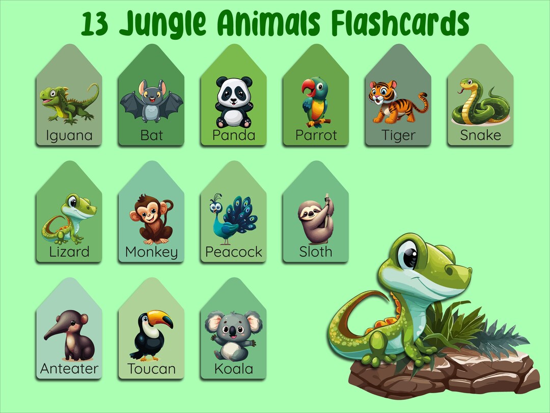 Jungle Animals Flashcards, Illustrations Jungle Animals Flashcards ...