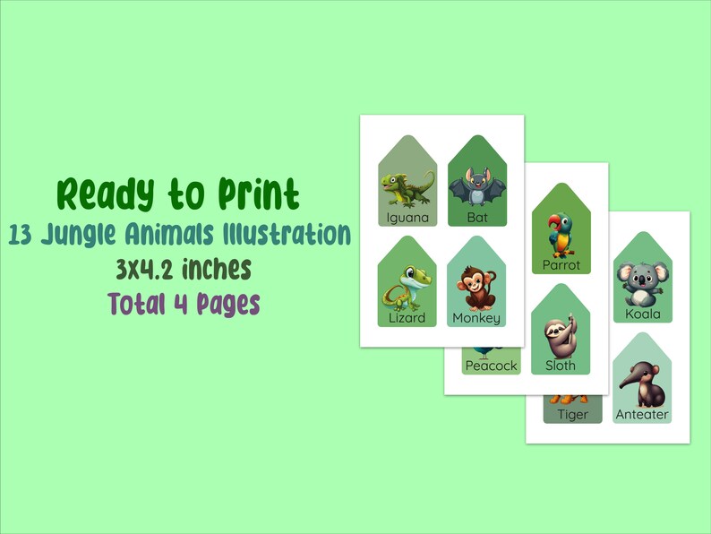 Jungle Animals Flashcards, Illustrations Jungle Animals Flashcards ...