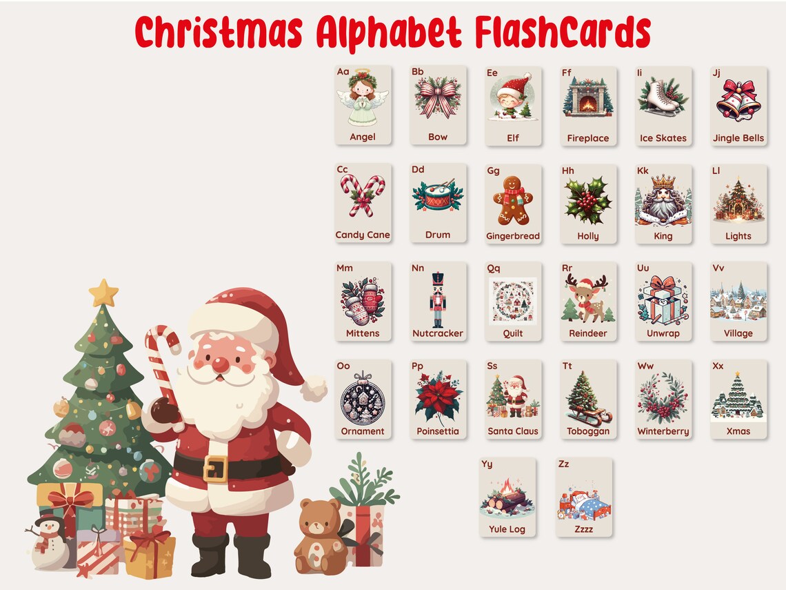 Christmas Alphabet Flashcards, Educational Christmas Alphabet ...