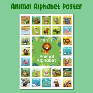 Animal Alphabet Poster, Educational Animal Alphabet Poster for Kids ...