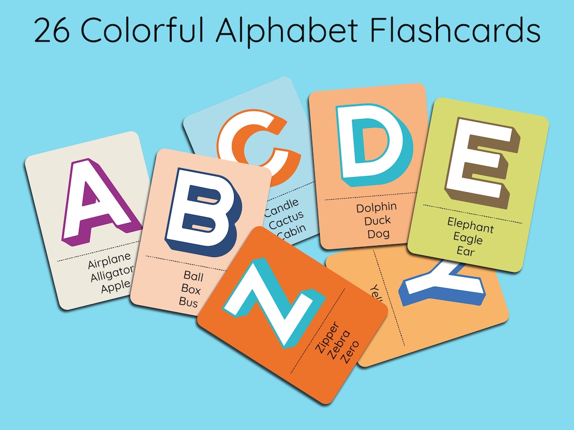 Colorful Alphabet Flashcards Educational Alphabet Flashcards - Etsy