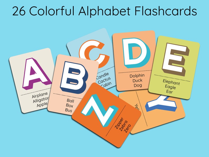 Colorful Alphabet Flashcards, Educational Alphabet Flashcards for Kids, Preschool Alphabet ...