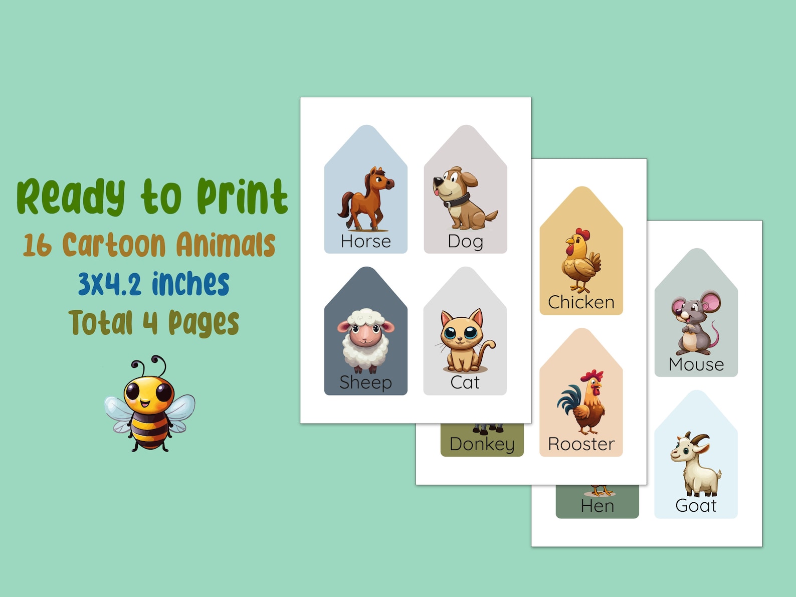 Farm Animals Flashcards, Cartoon Farm Animals Flashcards, Illustrations ...