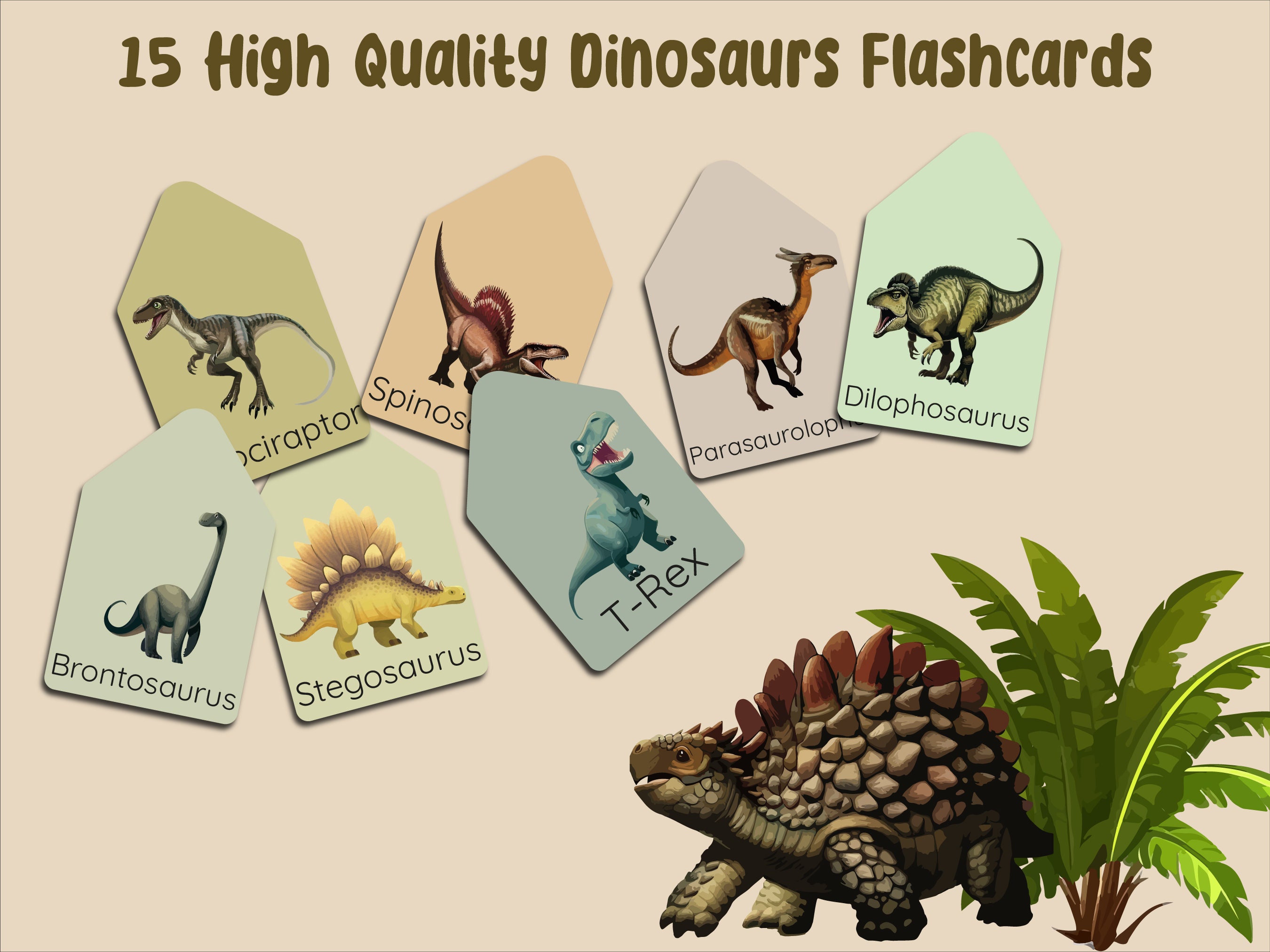 Dinosaurs Flashcards, Cartoon Dinosaurs Flashcards, Illustrations ...