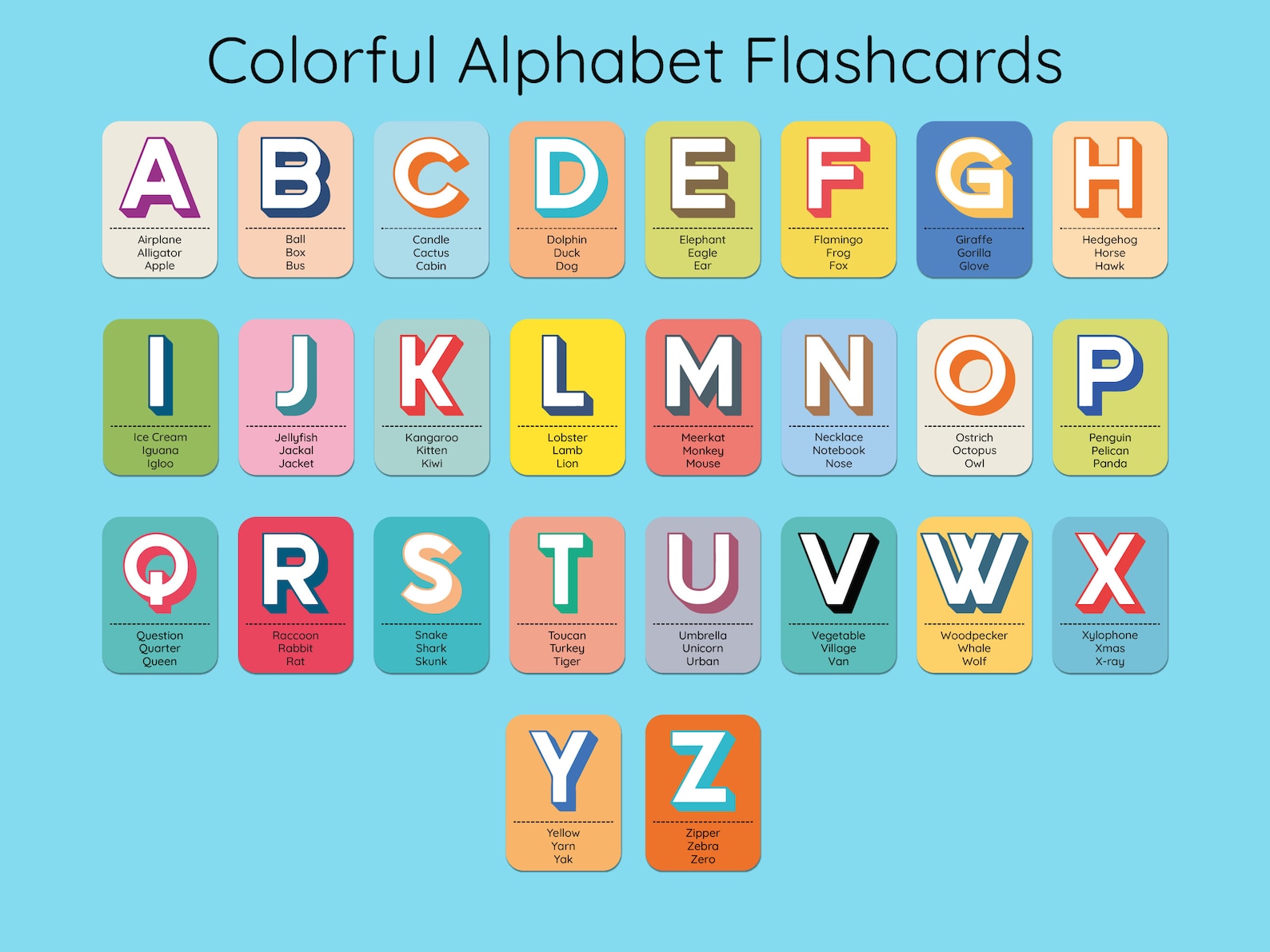 Colorful Alphabet Flashcards, Educational Alphabet Flashcards for Kids ...