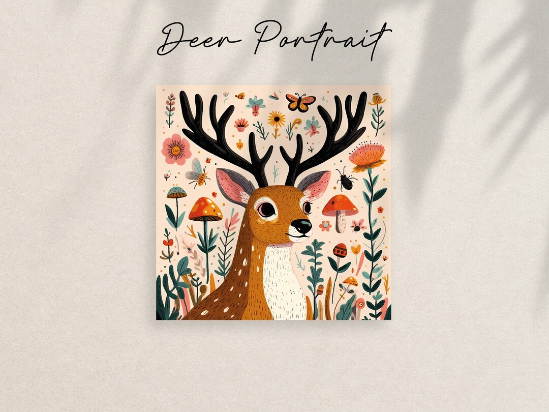 Digital Deer Portrait Digital Deer Print Nursery Wall Art - Etsy