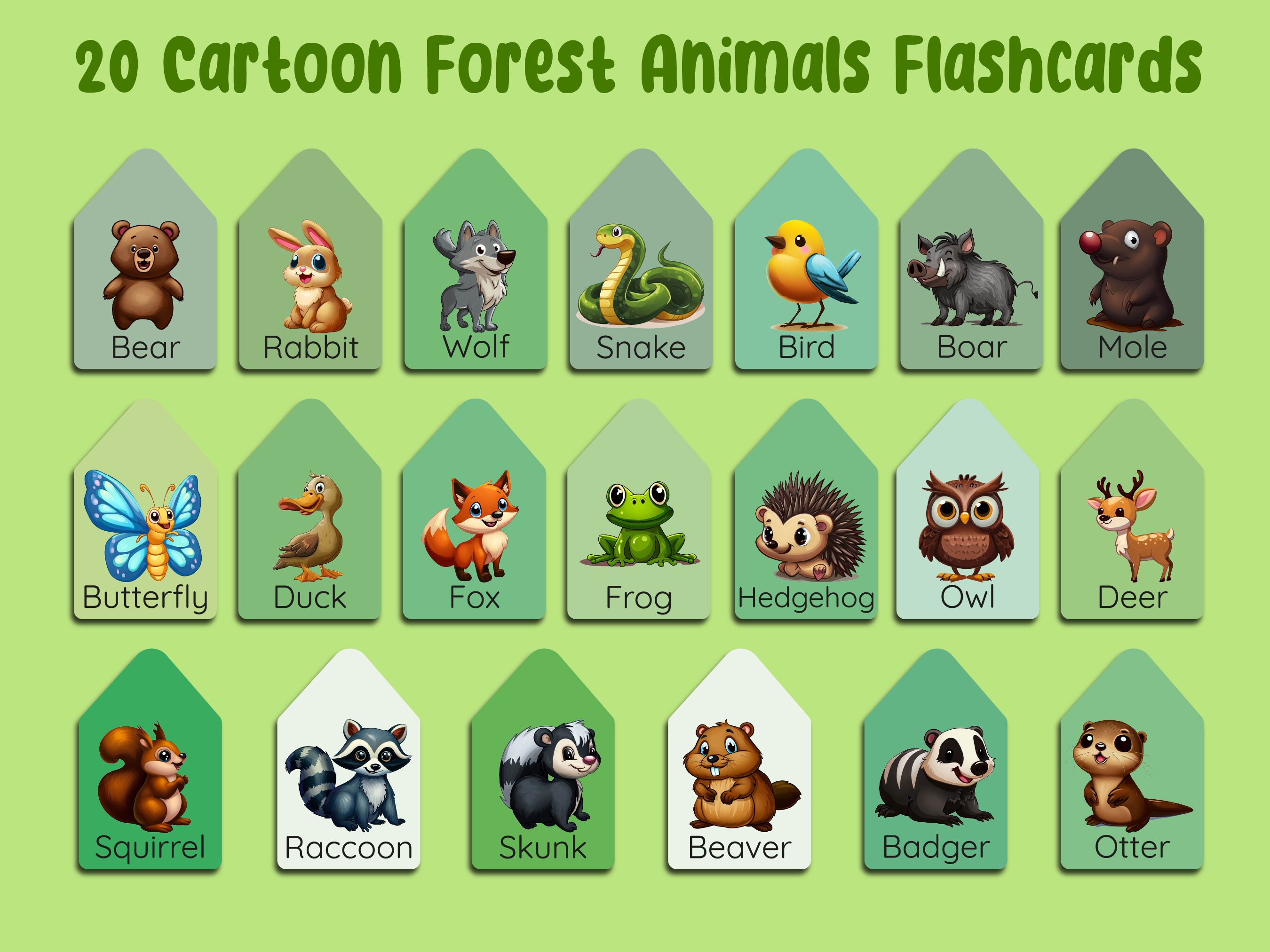 Forest Animals Flashcards, Cartoon Forest Animals Flashcards ...