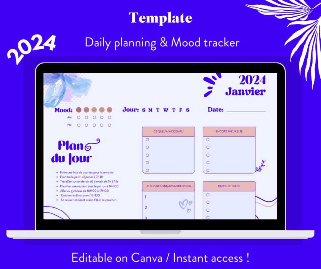2024 Printable Planner Editable Day Schedule Mood Tracker Agenda to ...