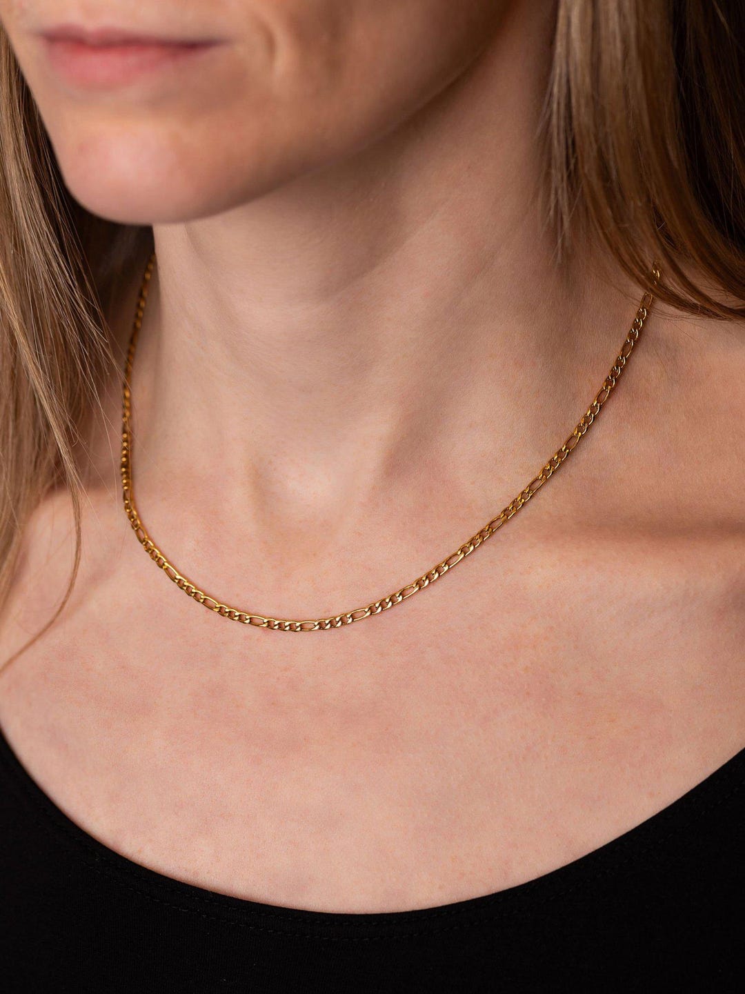 Figaro Chain Necklace 18ct Gold-plated, Adjustable Gold Chain, Italian ...