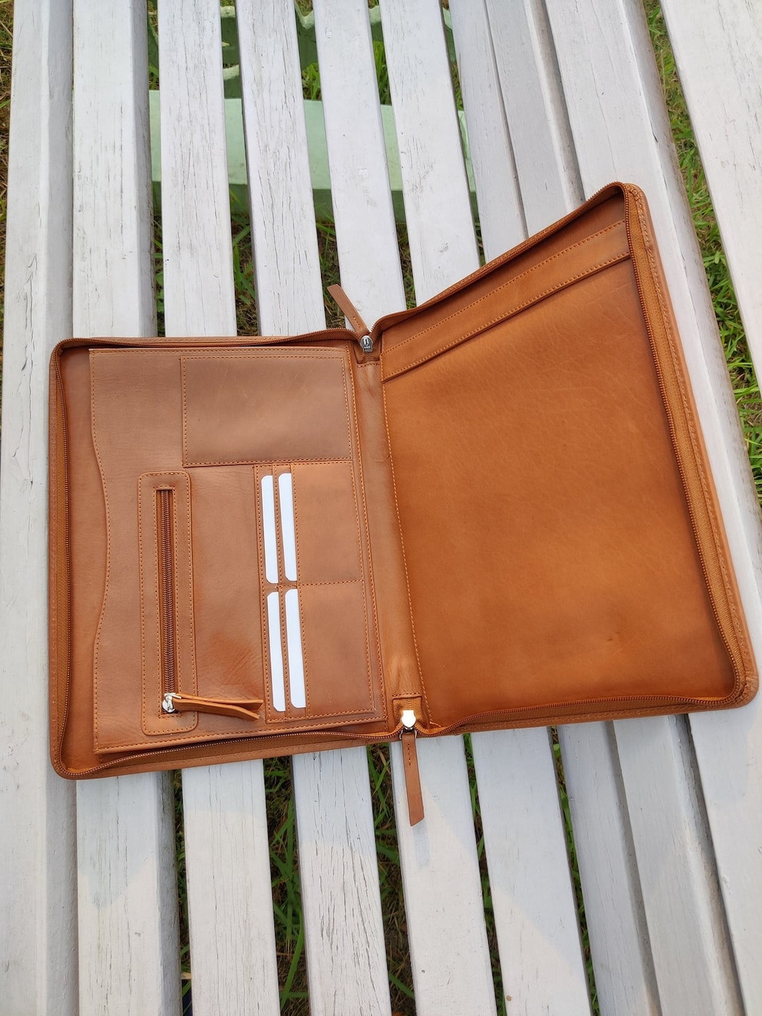 Grains & Tan Real Leather Portfolio A4 Notebook Document Folder Case ...