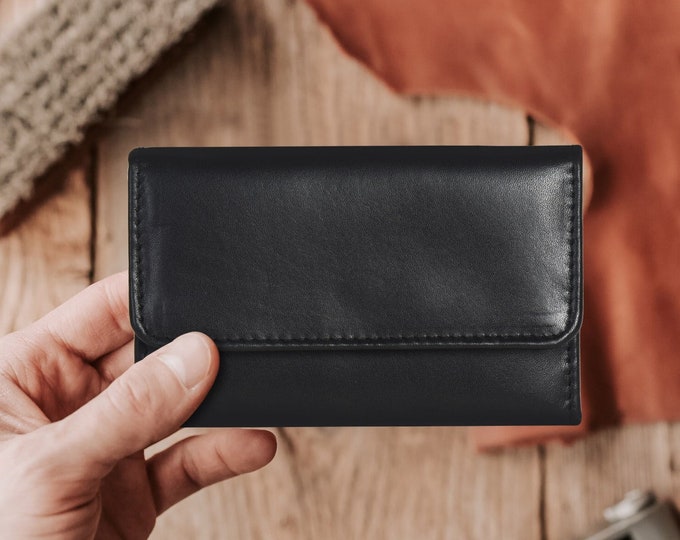 Trifold Leather Key Case, Leather Key Chain, Leather Key Bag, Compact ...