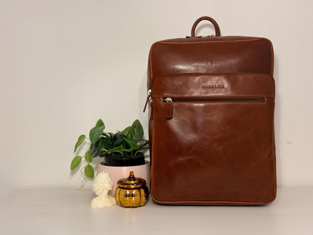 G&T Full-grain Leather Large Backpack for 17-inch Laptop, Padded ...