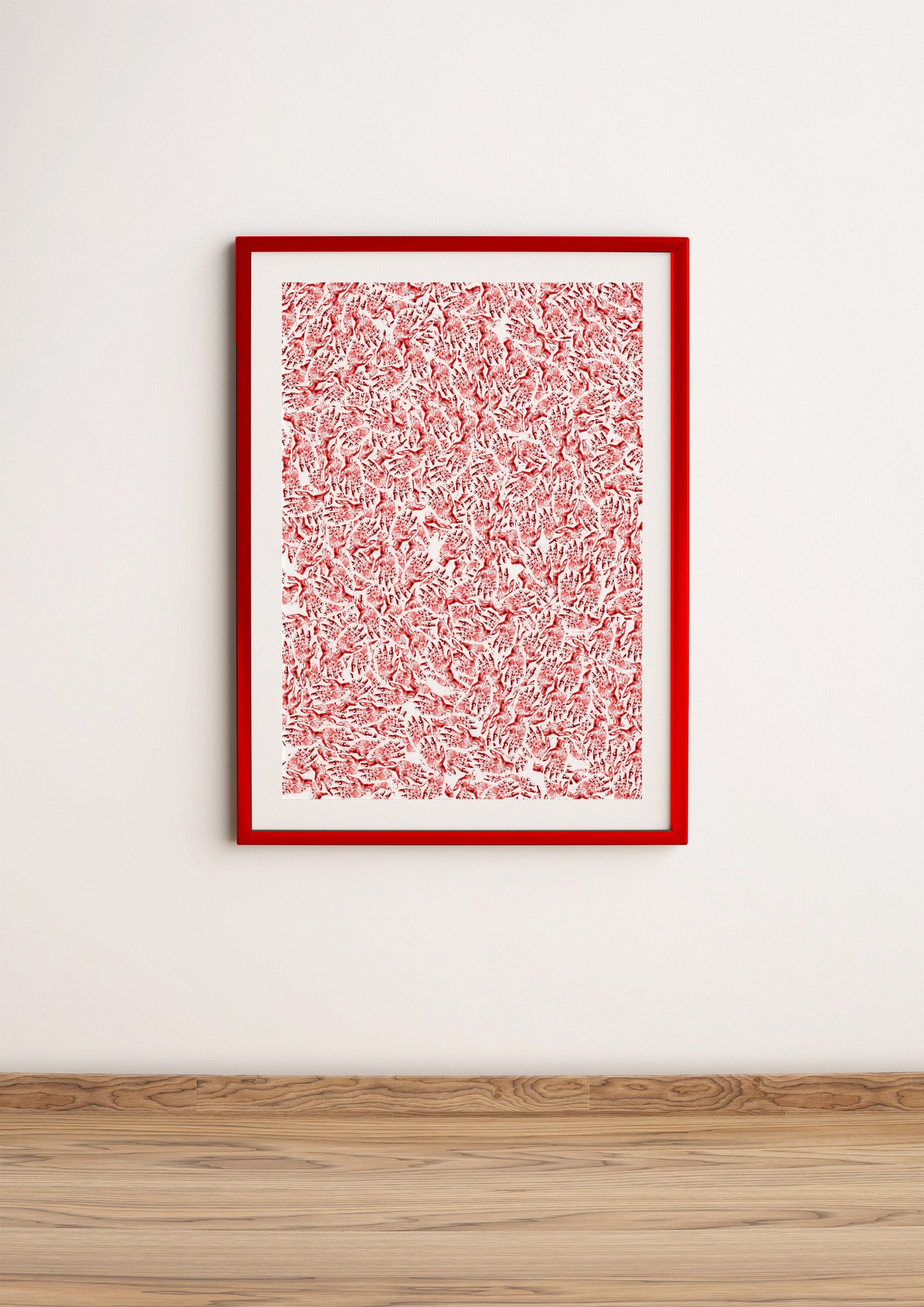 Red Hand Pattern Stereogram -illustration Poster Art Digital Print ...