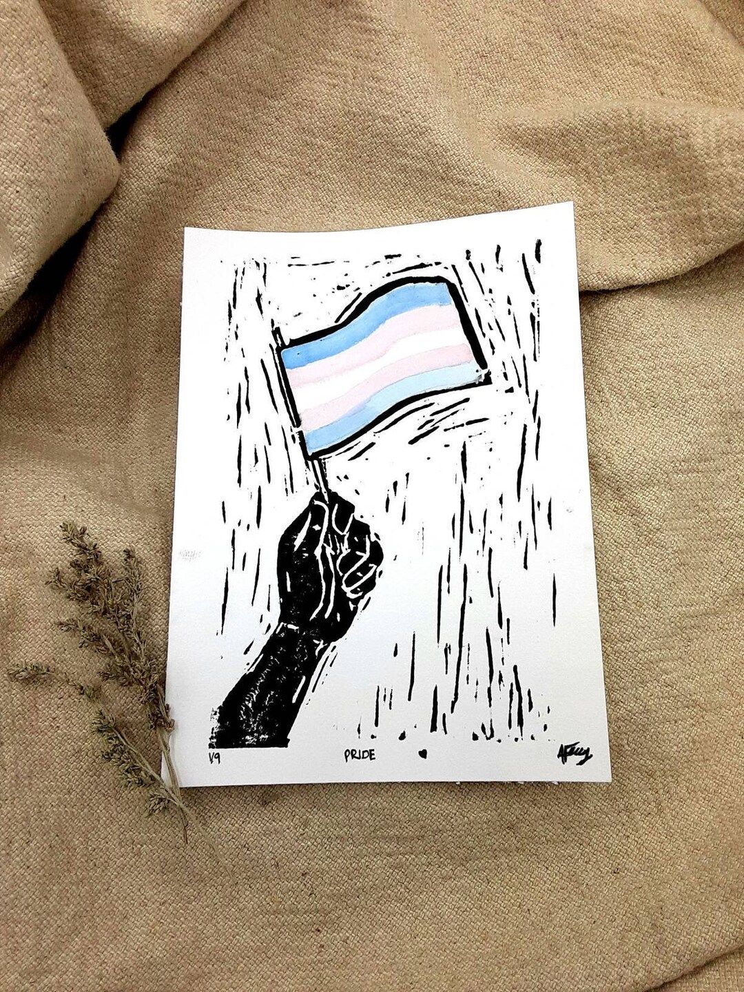 Pride Trans Pride Flag Transgender Art Décor Wall Art Linocut Print ...