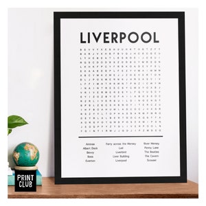 Liverpool Word Search Poster Liverpool Art Print River Mersey Scouse ...