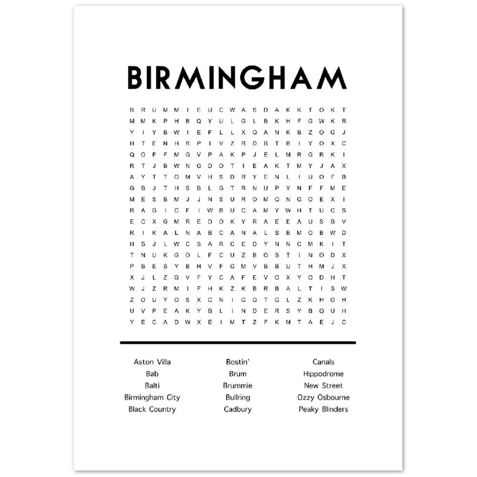 Birmingham Word Search Poster - Etsy