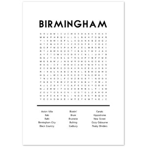 Birmingham Word Search Poster - Etsy