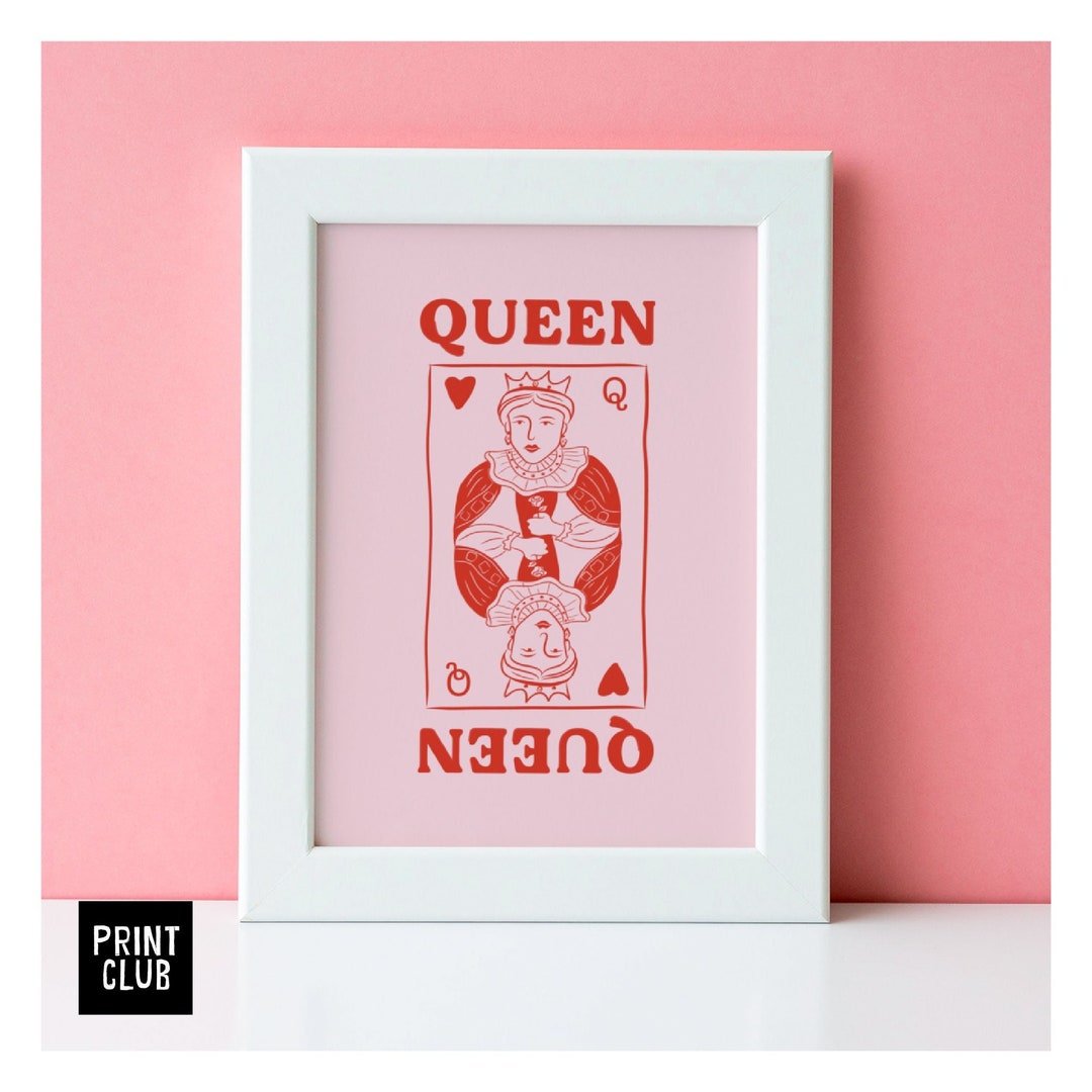 Queen of Hearts Poster | Queen Print | Pink Queen Art Print - Etsy