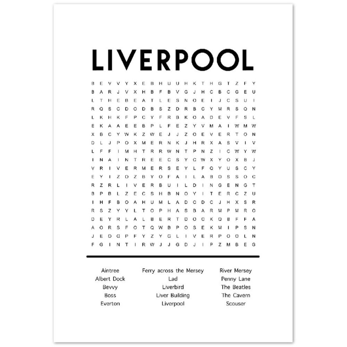 Liverpool Word Search Poster Liverpool Art Print River - Etsy