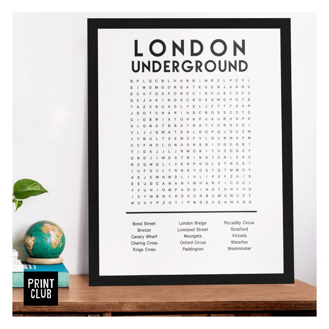 London Underground Word Search Poster London Art Print London ...
