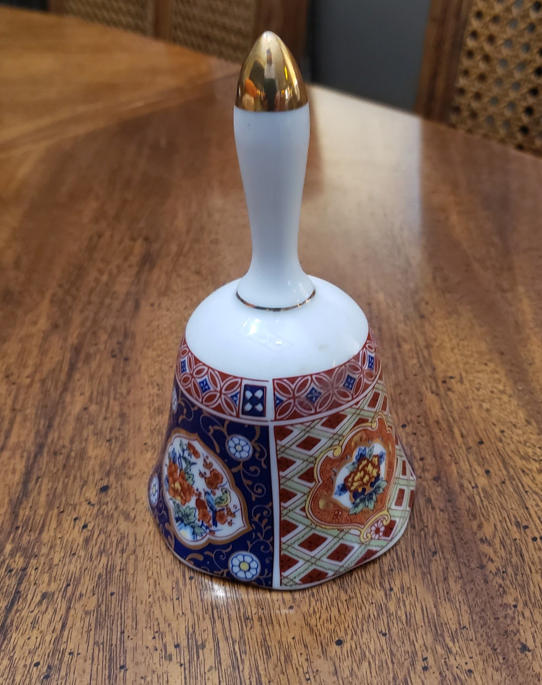 Vintage Floral Porcelain Dinner Bell With Gold Trim - Etsy
