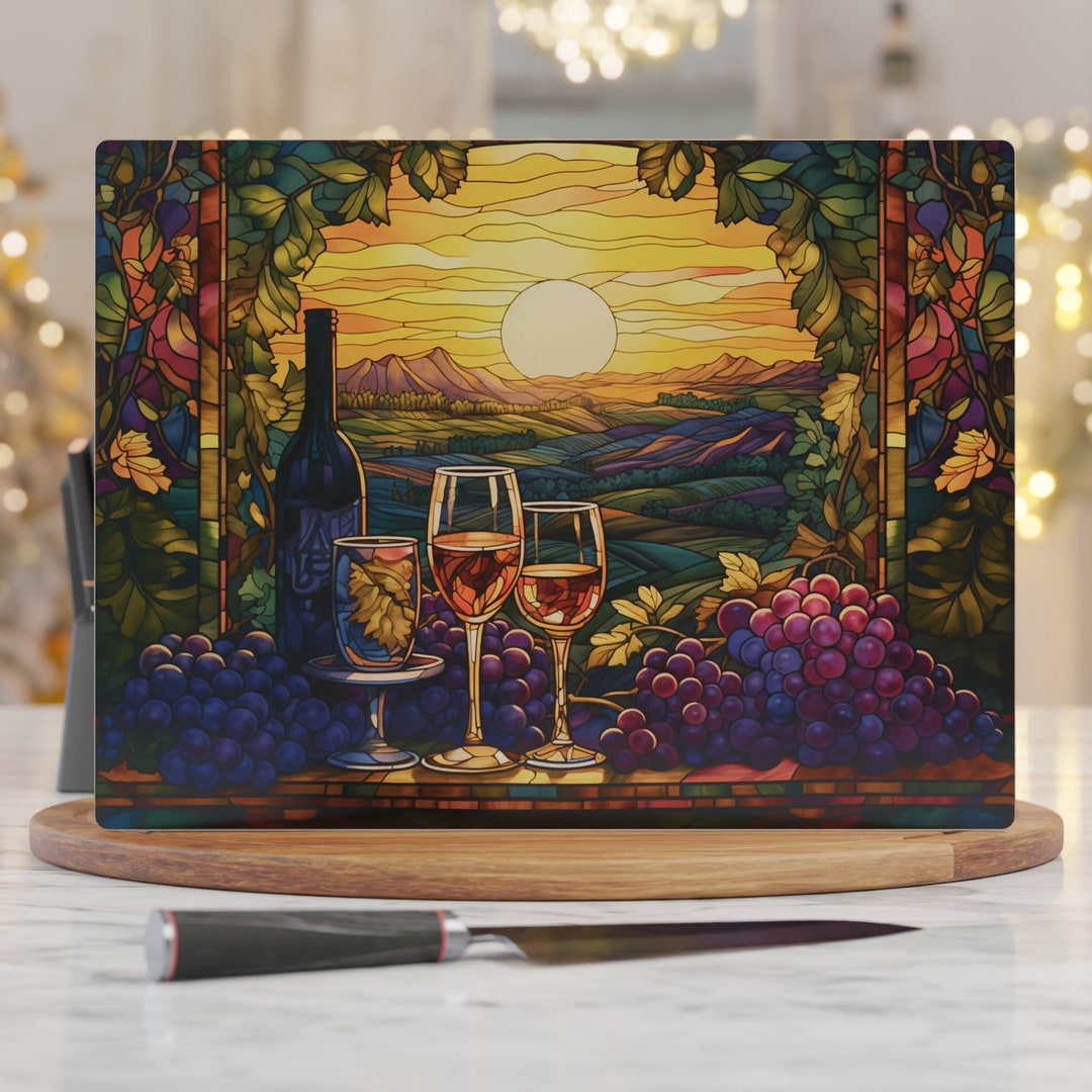 Cutting Board Sublimation Design, Stained Glass Wine Sublimation Png ...