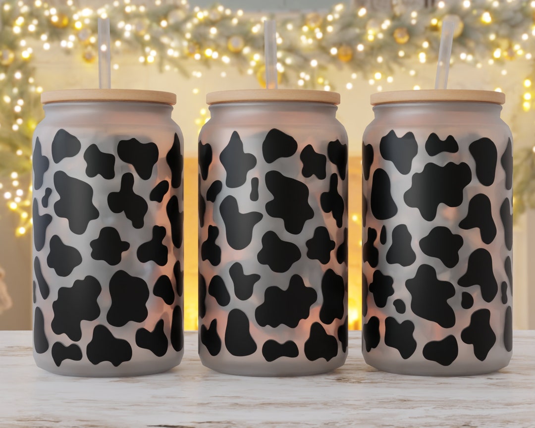 Cow Print Glass Can Wrap, Glass Can Wrap Svg, 16 Oz Glass Sublimation ...