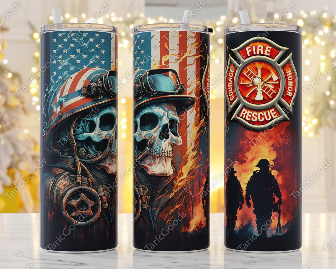 Firefighter Tumbler Wrap, Stained Glass 20 Oz Skinny Tumbler ...