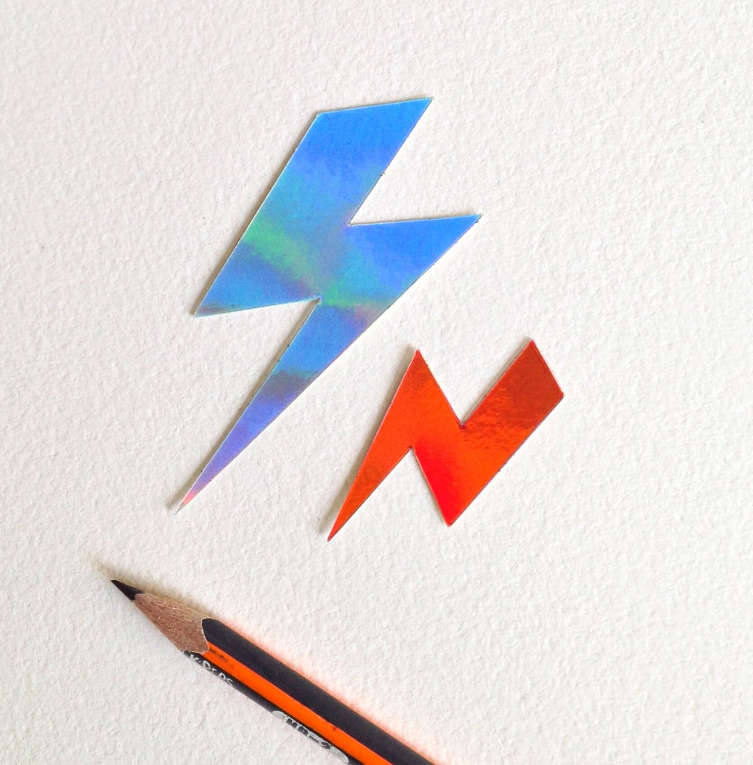 Set of Two Beautiful Red and Blue Holographic Lightning Stickers - Etsy