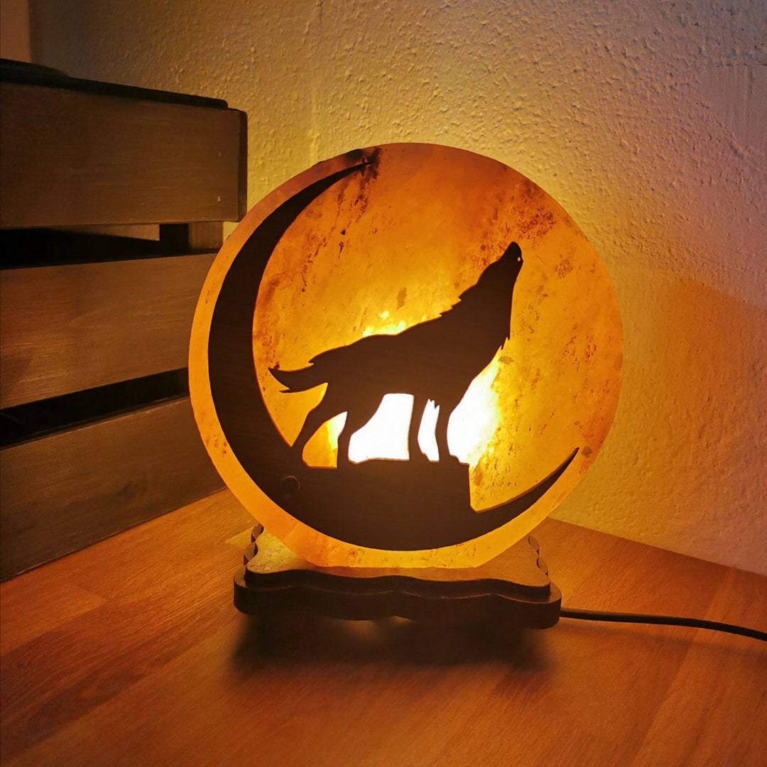 Wolf Himalayan Salt Lamp, Wood Carving Hand Crafted Salt Lamp, Room ...
