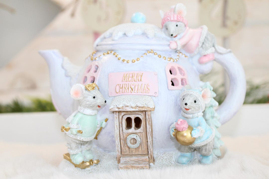 Christmas Decoration Mice, Teapot Purple With LED Lighting, Mouse ...