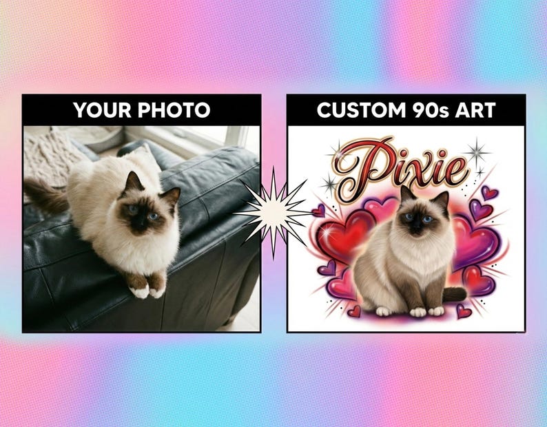 Custom 90s Airbrush Pet Portrait • Personalized Valentine's Day Gift ...