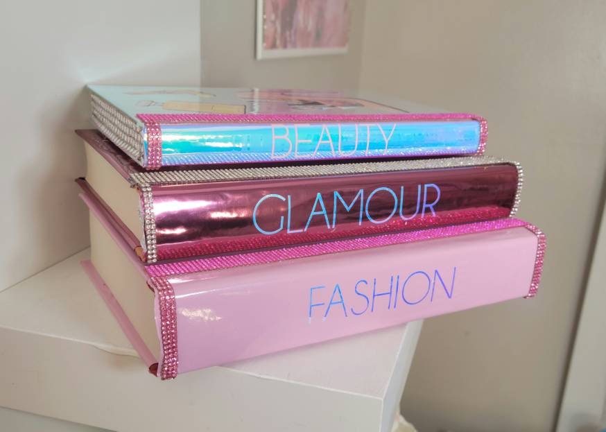 Glam Book Stack set of 3. Custom Coffee Table Decor. Pink, Opal ...