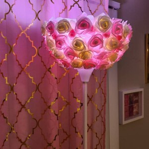 Pink & Ivory Rose White Floor Lamp. Glam Home Decor. Rose Lamp. - Etsy