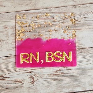 Neon Pink & Gold Foil RN, BSN Extended Horizontal Badge Buddy for ...
