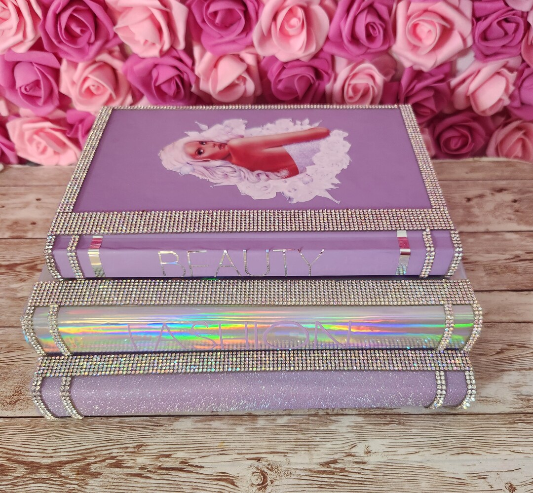 Glam Book Stack set of 3. Custom Coffee Table Decor. Purple Glitter ...