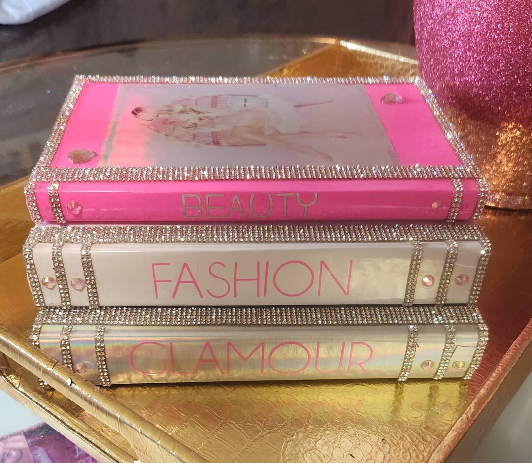 Glam Book Stack set of 3. Custom Coffee Table Decor. Pink, Holographic ...