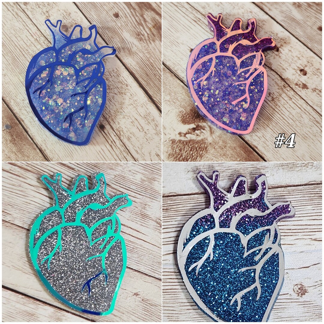 Heart Badge Reel. Blue Glitter With Metallic Blue Anatomical Heart ...