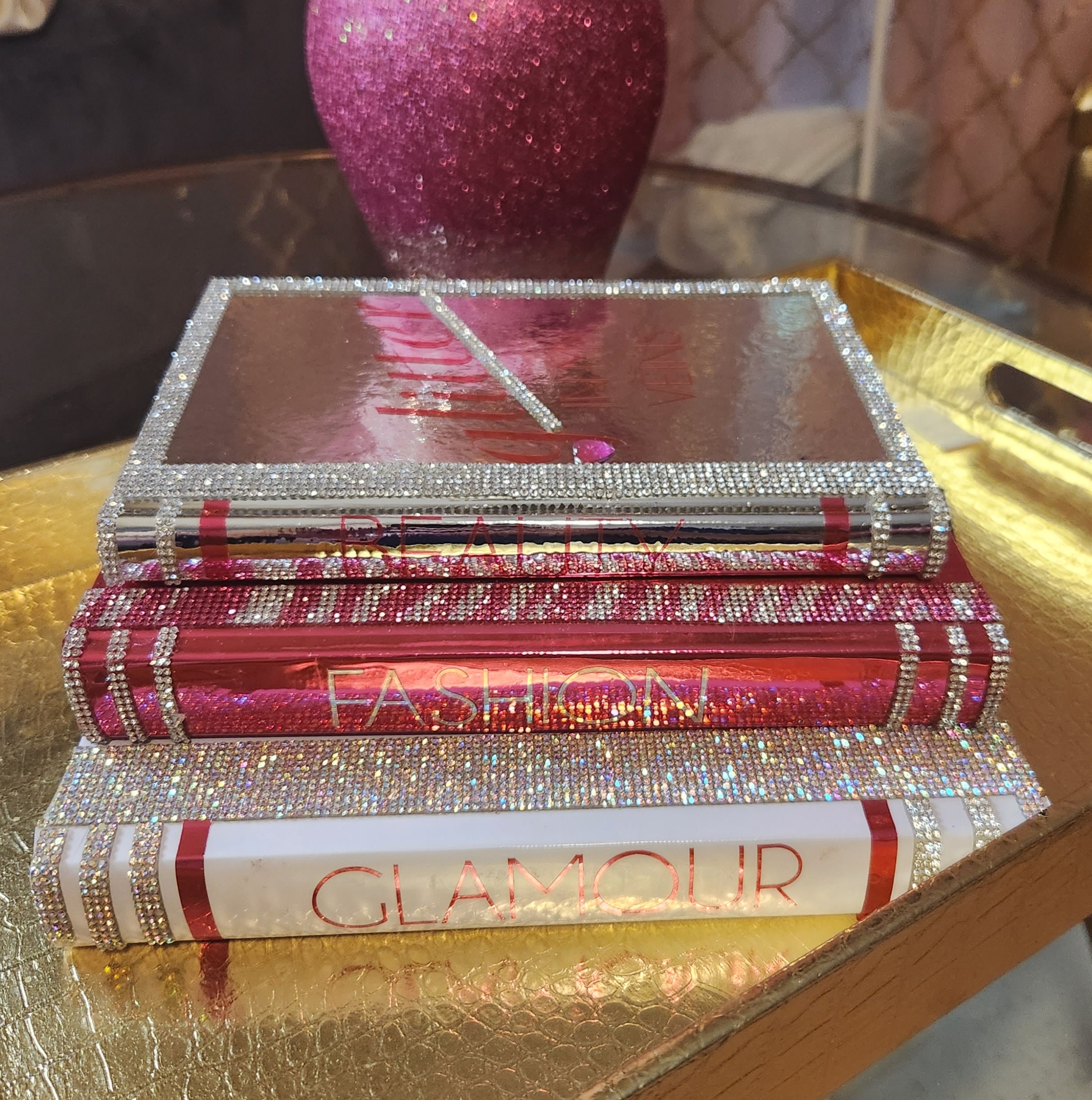 Custom Glam Coffee Table Book Stack set of 3. Pink White & - Etsy