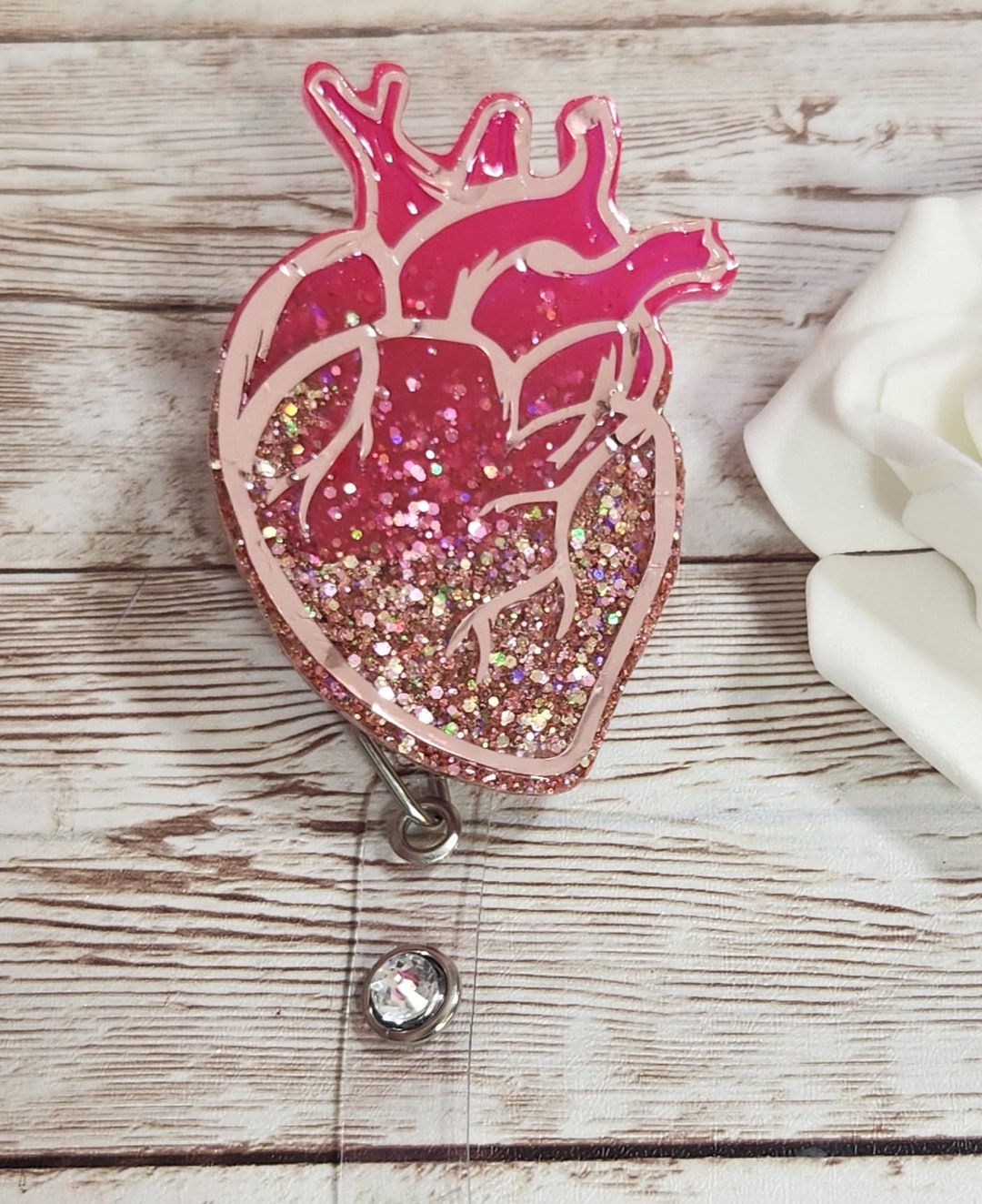Rose Gold and Pink Glitter Anatomical Heart Cardiac RN Nurse Resin ...