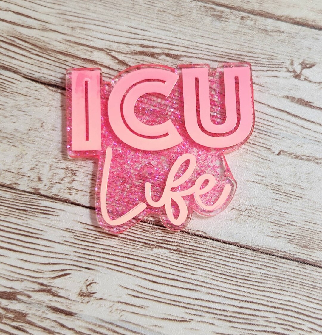 Holographic Peach Glitter ICU RN Resin Badge Holder. Resin Badge Reel ...