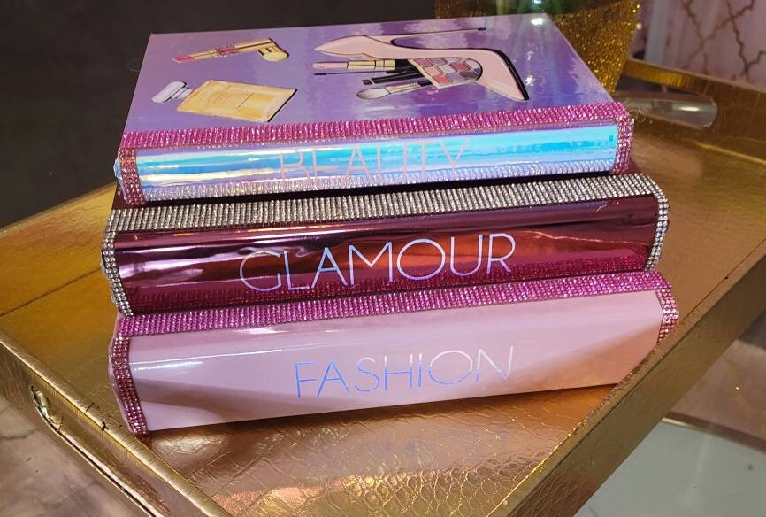 Glam Book Stack set of 3. Custom Coffee Table Decor. Pink, Opal ...